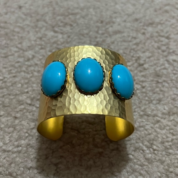 Jewelry | Fun Gold Metal And Turquoise Cuff With Hammered Detail Euc ...